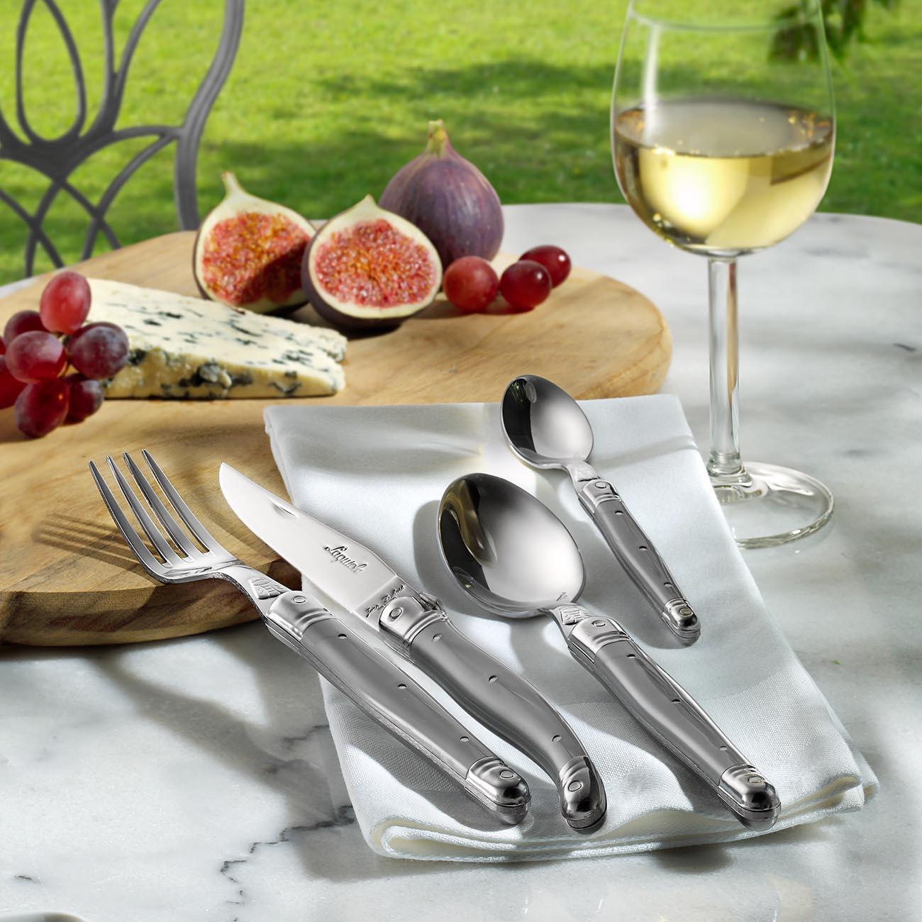 Jean Laguiole Bistro-Besteck Kuchengabel, Hornoptik, elfenbein